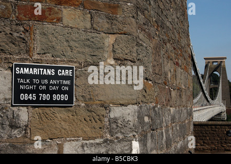 Samaritans sign at The Clifton Suspension Bridge is a suspension bridge ...