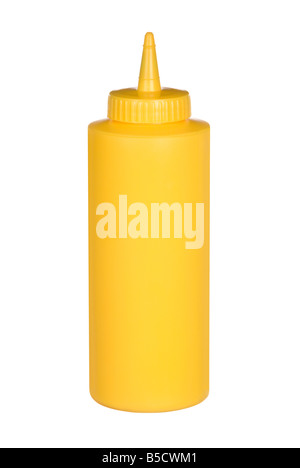 Yellow mustard squeeze bottle container with no label. Isolated. White ...