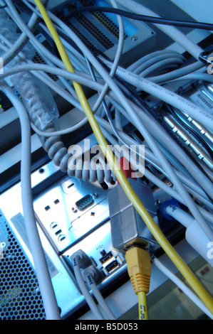 Data transfer computer connector with tangled cables on white ...