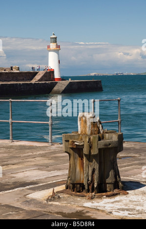 lighthouse at the entrance to whitehaven harbour cumbria england uk ...