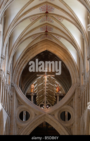 Wells Cathedral Interior strainer arches 1340 Somerset UK Stock Photo ...