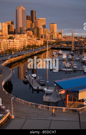 Sunset over Seattle and the Bell Harbor Marina Stock Photo - Alamy