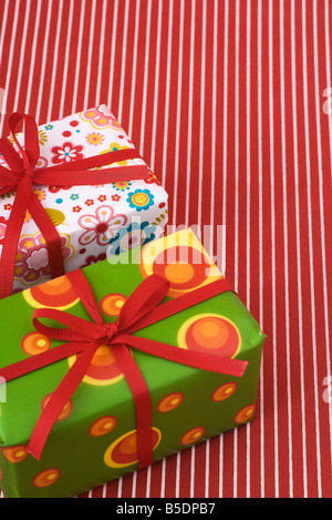 Two patterned gift boxes for birthday Stock Photo - Alamy