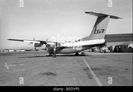 A Brymon airlines Dash 7 aircraft at London City Airport. February 1987 ...