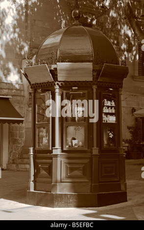 European style advertising kiosk in urban setting, Geneva, Switzerland ...