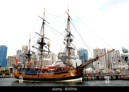 A replica of Captain Cook's famous ship, the 18th century bark HMS ...