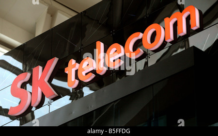 Logo of the Korean telecommunications company SK telecom is displayed ...