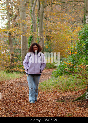 Autumn leaves fallen on alone woman walking on the autumn alley Stock ...