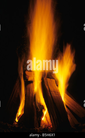 Burning of firewood in hearth. Flames of pyre. Texture of fire inside ...