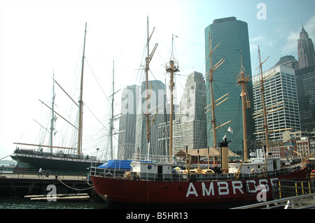 Ambrose light ship docked at the South Street Seaport Museum in New ...