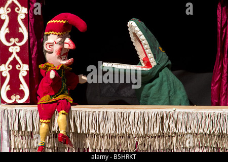 Mr Punch and the crocodile glove puppets in a Punch and Judy glove ...