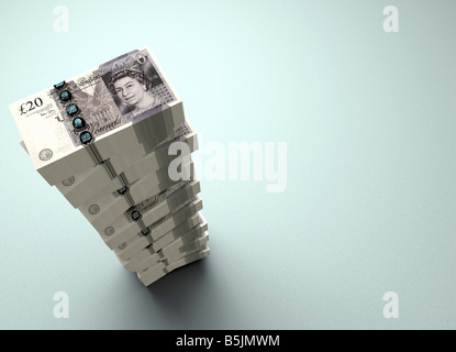 MONEY Stack of UK Sterling £20 Pound Notes. Concept. White background ...