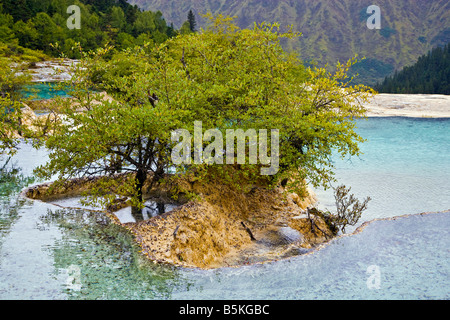 Five Colour Pool travertine calcite terrace in Huanglong Sichuan ...