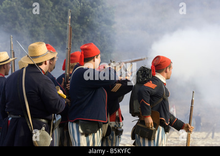 French military soldiers firing a musket during 18th Century Jacobite ...