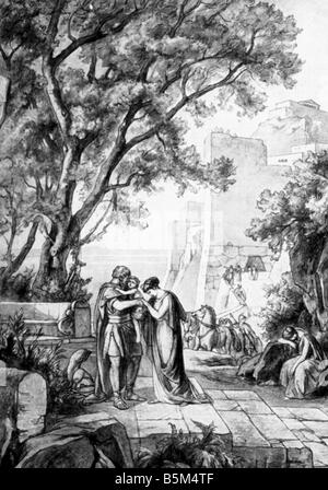 Hector, Greek legend, "Hector is leaving Andromache", wood engraving ...