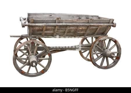 wooden wagon on a white background, side view Stock Photo - Alamy