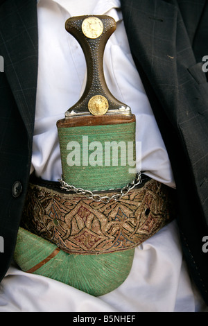 A Jambiya the traditional curved dagger worn by many Yemeni men being ...