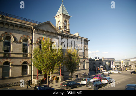 Town Hall with clock tower at Dun Laoghaire in County Dublin, Ireland ...