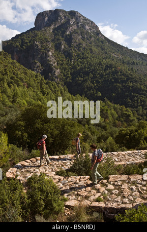 Walkers on a Kalderimi in the foothills of the Taygetos mountains ...