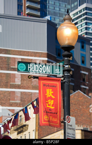 Hudson Street Sign in Chinatown Boston Massachusetts USA Stock Photo ...