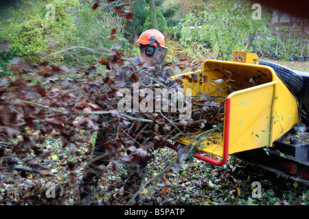 WOOD CHIPPER IN OPERATION Stock Photo - Alamy
