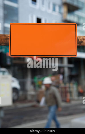 blank rectangle orange construction sign Stock Photo - Alamy