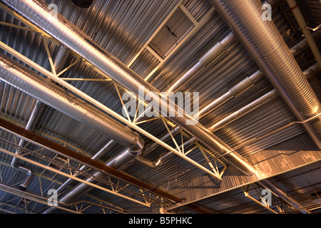 ceiling construction and air conditioning pipes in unfinished Stock ...