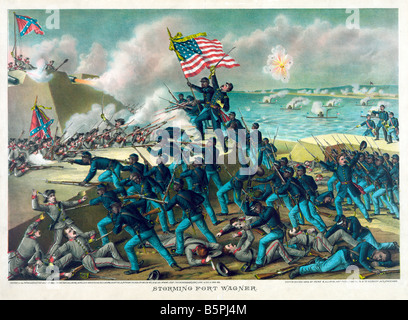 Storming Fort Wagner. Union soldiers storm the walls of Fort Wagner on ...