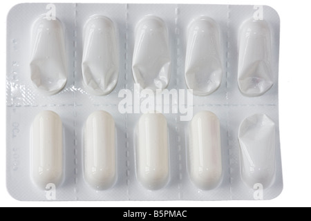 A blister pack of Paracetamol capsules for pain relief on a white ...
