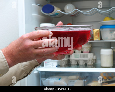 Putting Raspberry Jelly into Fridge to Set Using a Rabbit Shaped Jelly ...