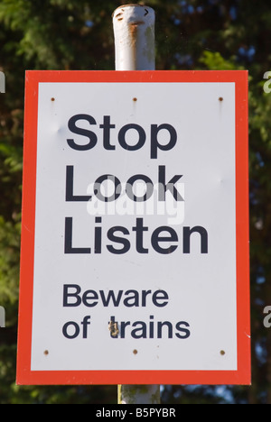 `Railway warning sign saying STOP LOOK LISTEN from the 1960s Stock ...