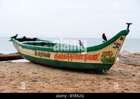 Fishing boat on Kalapet beach near Pondicherry India Stock Photo - Alamy