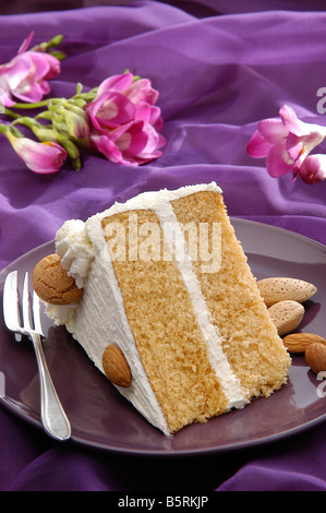 Chocolate and almond buttercream cake with flower decorations Stock ...