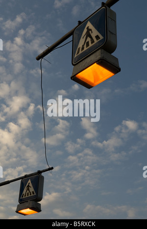 Overhead pedestrian crossing sign Stock Photo - Alamy