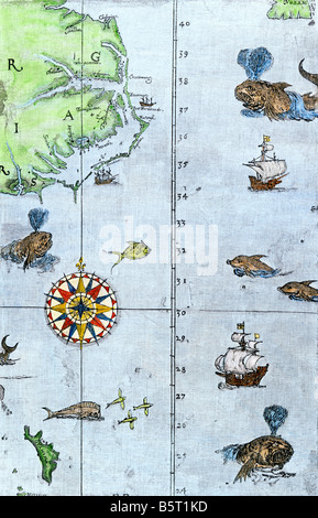 John White's map of the Roanoke Colony area, c. 1585. The first colony ...