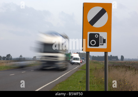 National speed limit traffic sign UK on an open countryside rural road ...