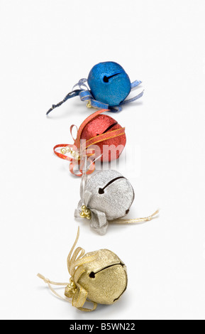 Row of multi color Bells image of the Thai ancient temple close up ...