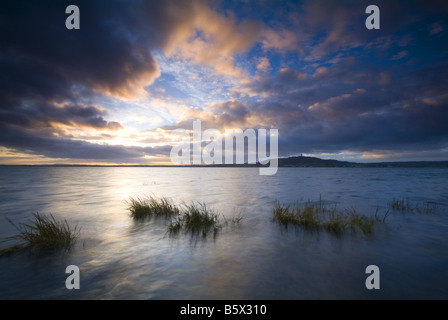 Landscape image of Strangford Lough and scrabo tower under a moody ...
