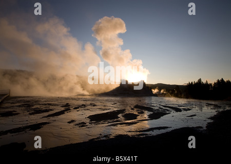 Castle faithful Geyser in old faithful Basin in Yellowstone National ...