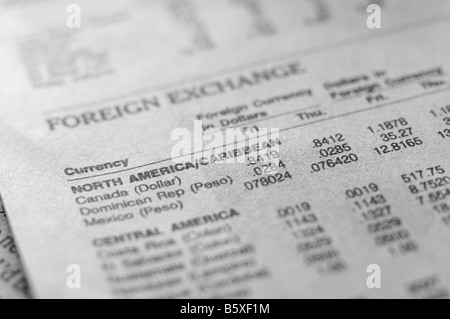 Foreign exchange section of business newspaper Stock Photo - Alamy