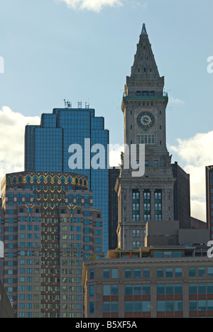 Boston Custom House Clock Tower in downtown with city skyline Stock ...