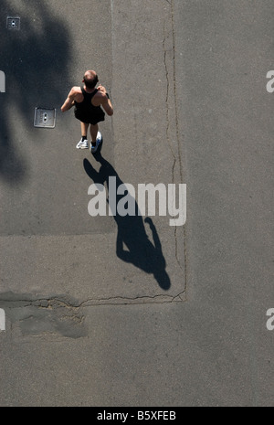 Man running from above, aerial view, workout, sports, marathon ...