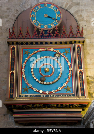 An astronomical clock in Exeter Cathedral with intricate details Stock ...