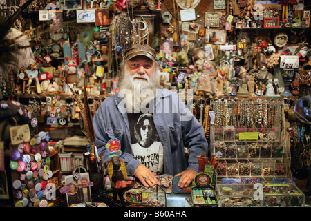 An old hippy shop owner in New Haven Connecticut USA wearing a John ...