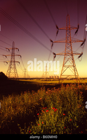 giant electricity pylons at sunrise at Monk Fryston electricity ...