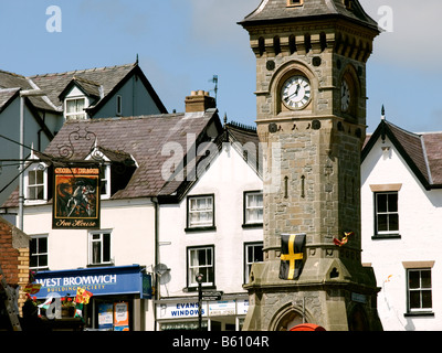 Knighton town centre with a clock tower in Powys, Wales, UK Stock Photo ...