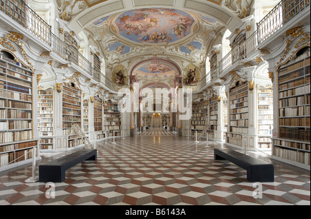 The library inside the baroque benedictine monastery of Melk Abbey in ...