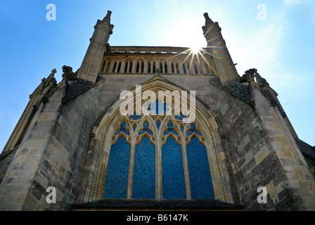 Church window of the Church of All Saints, Wrington, Somerset, England ...