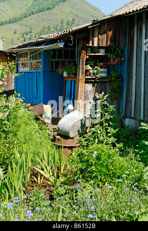 Typical Siberian farmyard, log cabin, Anos, Katun Valley, Altai ...