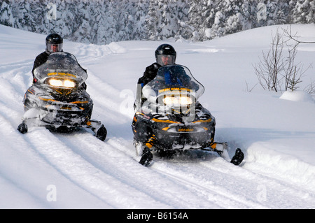Snowmobile in snow landscape, Saguenay-Lac Saint Jean, Mont Valin ...